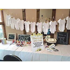 How Big is Mommys Belly Game, Measure Mommy's Belly Sign(Sign 8x10 Inch), Sunflower Theme Baby Shower Games, Baby Showers Decorations, 1 Standing Sign + 50 Guessing Cards(bump24)