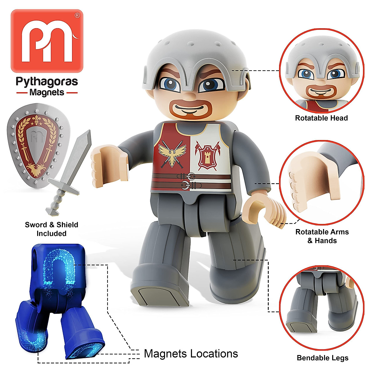 Pythagoras Magnetics Magnetic Figures Set with Knights and Vikings, Interactive Early Learning STEM Toys for Boys and Girls, Action Figures for Building Blocks and Tiles, Fun 12 pc. Add-On Kit