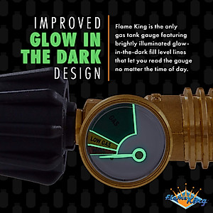 Flame King Propane Tank Gauge Level Indicator Leak Detector Gas Pressure Meter Color Coded & Glow in the Dark Universal for Cylinder, BBQ Gas Grill, RV Camper, Heater and More Appliances - Type 1 Connection, Universal Fit, Model Number: GM212