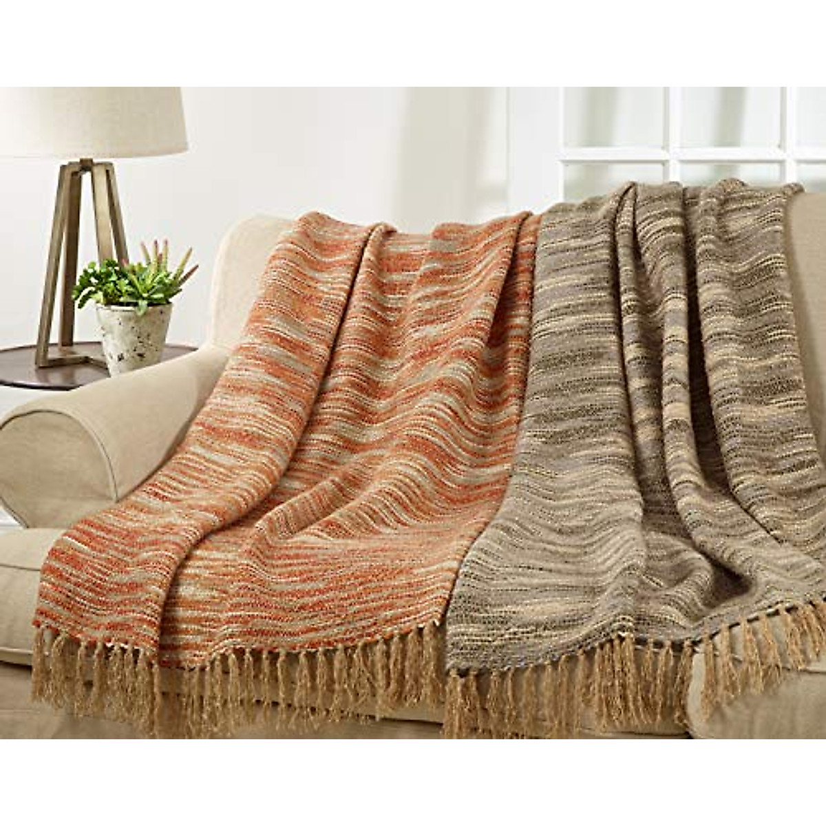 SARO LIFESTYLE Chindi Throw Blanket Rust, 50"" x60 (TH373.RU5060)