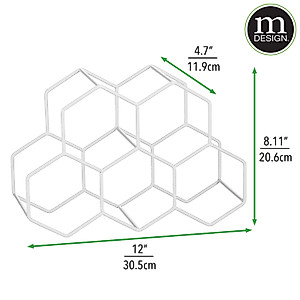 mDesign Metal Honeycomb Tiered Wine Rack - Minimalist Bottle Holder for Kitchen Countertop, Pantry, or Refrigerator Space - Wine, Beer, Pop/Soda, Water Bottles, and Juice, Holds 5 Bottles, Matte White