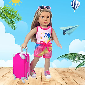 XFEYUE 23 Pcs American 18 inch Doll Clothes and Accessories - Suitcase Luggage , Pillow, Sunglasses, Camera, Passport, Mobile Phone , Computer Doll Travel Gear Play Set Fit 18 inch Doll (No Doll)
