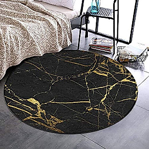 NiYoung Chic Black and Gold Marble Texture Round Area Rug for Bedroom, Living Room, Home, Kitchen/Memory Foam Ultra-Soft Spa Floor Mats Entrance Rug, Fast Dry Shaggy Carpet (36" Diameter)