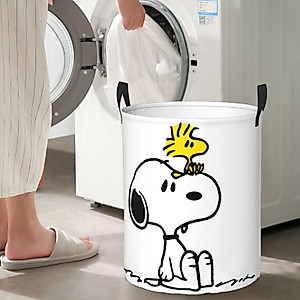SdnOkpj Sn-oopy laundry basket, durable handle, waterproof round storage basket, suitable for bathroom and bedroom Medium