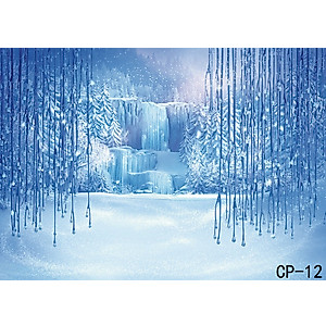 LYWYGG 7x5ft Ice and Snow White World Photography Backdrops Background Christmas Winter Snow Ice Crystal Pendant World for Children Photo Studio Props Backdrop CP-12