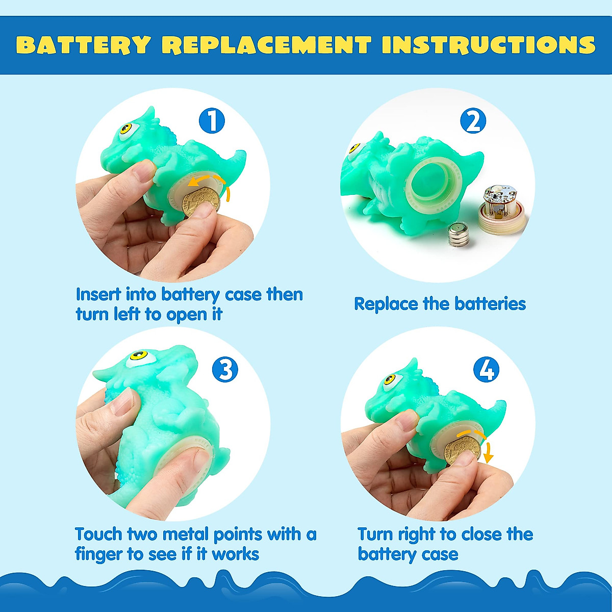 JOYIN 8Pcs Light Up Dinosaur Toys, Baby Bath Toy, Toddler Flashing Colourful LED Bathtub Toy, Bathtime Floating Soft Rubber Toy for Infant Boy Girl Birthday Gift Swimming Pool Party Favors Age 1 2 3