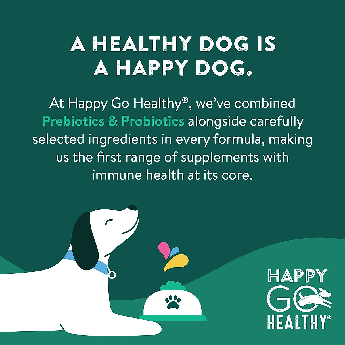Happy Go Healthy Dog Gut Health Probiotics Supplement | Improves Digestive Health and Immune System Support for Dogs and Puppies | All Natural Ingredients Tasty Kibble Dog Food Topper | 60 Count Pack