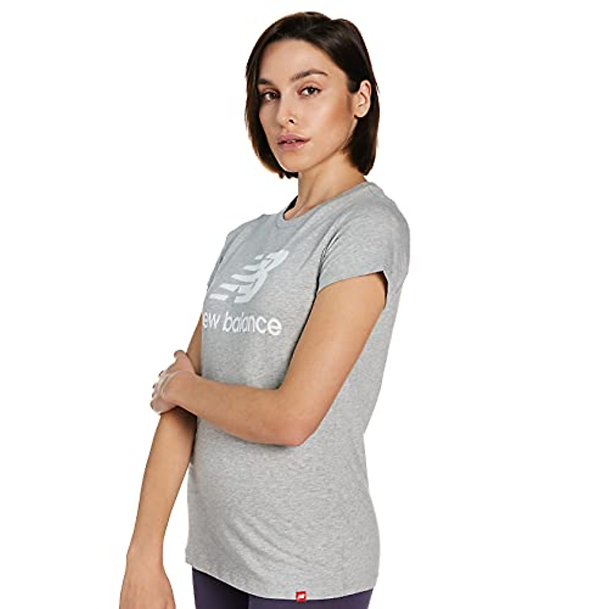 New Balance Women's NB Essentials Stacked Logo Short Sleeve 19, Athletic Grey, Large