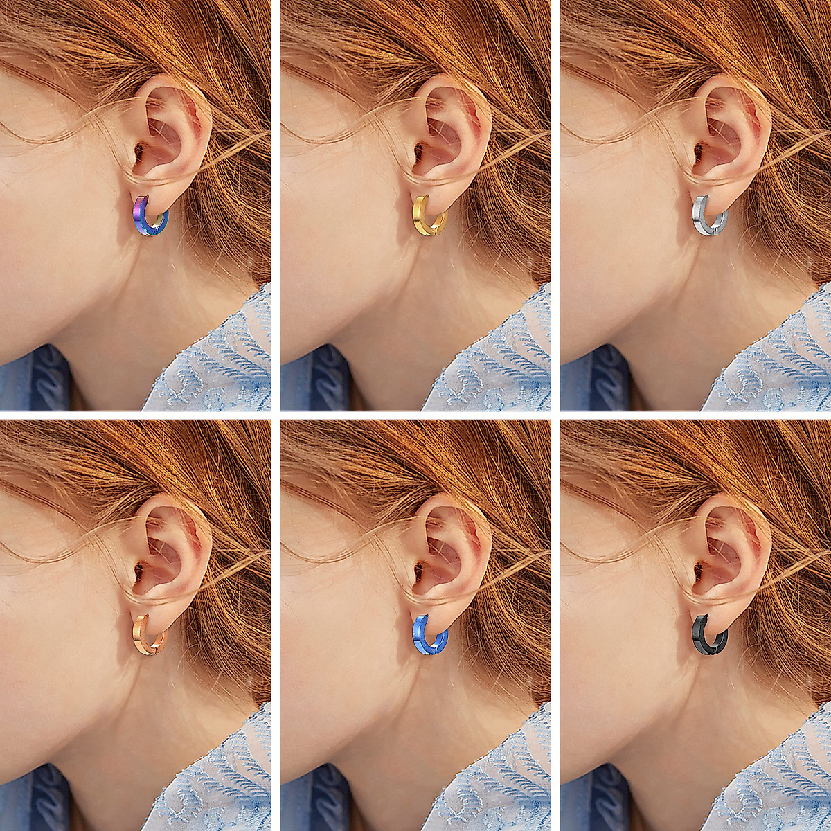 ORAZIO 12 Pairs Stainless Steel Small Hoop Earrings for Women Colorful Mens Earrings Hoop Hinged Huggie Hoop Earrings Piercing Set