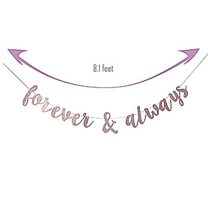 Rose Gold Glitter Forever & Always Banner Sign for Valentine's Day Wedding Engagement Bridal Shower Birthday Party Anniversary Celebrate Banner Decorations Photography Props Decor