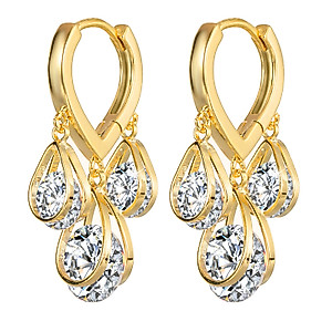 Awinesn Gold Earrings for Women Sparkly 5A Cubic Zirconia Earrings Danity 14k Gold Plated Hoop Dangle Earrings Statement Dangling Earrings Jewelry Gifts for Women