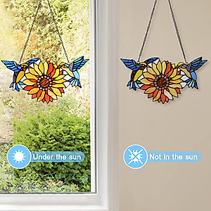 Capulina Mothers Day Sunflower Hummingbirds Gifts Stained Glass Window Hangings Suncatchers Stunning Handicrafts Flower Birds Lovers Gifts for Window Decor