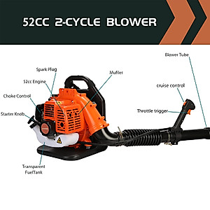 VEAREAR Leaf Blower, 52CC 550CFM 2 Stroke Backpack Gas Powered Leaf Blower, Grass Lawn Blower Air Cooling Gasoline Backpack Grass Blower with Air-Cooled, Backpack Snow Blower for Garden