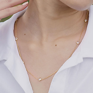 NYC Sterling Women Gold Plated Sterling Silver 3MM Round Cubic Zirconia Station Necklace 16"-30" (20)