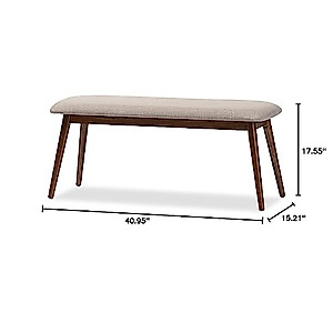 Baxton Studio Flora Mid-Century Modern Light Grey Fabric and Oak Medium Brown Finishing Wood Dining Bench