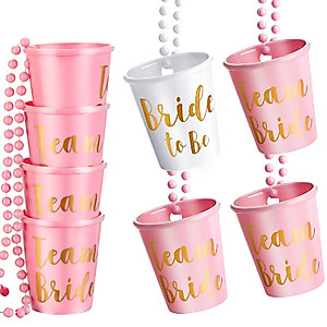 Boao 8 Pieces Bride Shot Necklace Glass, Bachelorette Shot Glass Necklace with Gold Foil for Wedding Bachelor Party and Bridal Shower Decorations(Pink)