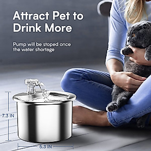 MEGADOO Cat Water Fountain Stainless Steel, 2.0L/67oz Pet Drinking Fountains, Automatic Cat Fountain with Quiet Pump, Dishwasher Safe Design, Suitable for Multiple Pets