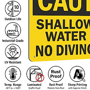 SmartSign 12 x 18 inch “Caution - Shallow Water, No Diving” Sign With Graphic, Digitally Printed, 55 mil HDPE Plastic, Multicolor, Made in USA