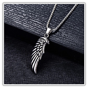 Mgutillart Punk Titanium Steel Angel Wing Pendant Feather Necklace(Steel)