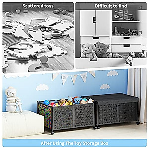 PHINOX Toy Box Storage, Toy Chest Toy Organizers and Storage Bins, Large Toy Box for Boys Girls, 70L Toy Storage Organizer with Wheels, Collapsible Metal Kids Toy Storage for Nursery, Playroom,1 Pack