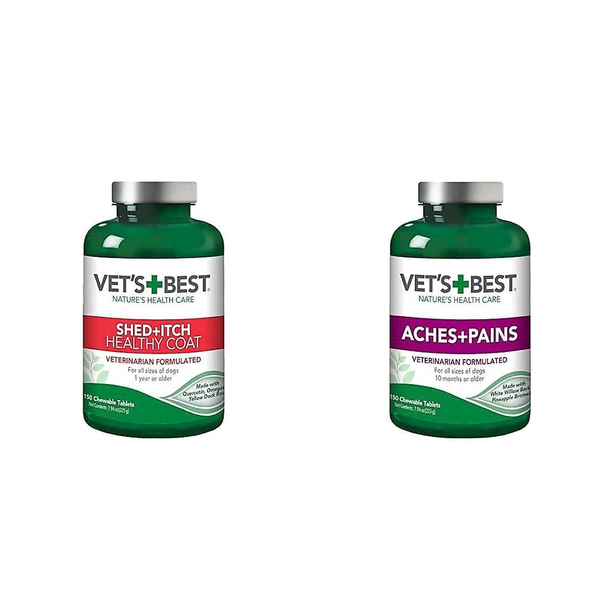 Vet's Best Healthy Coat Shed & Itch Relief Dog Supplements & Aches + Pains Dog Supplement - Vet Formulated for Dog Occasional Discomfort and Hip and Joint Support - 150 Count (Pack of 1)