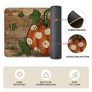 Artoid Mode Wood Dot Pumpkin Leaves Fall Kitchen Mats Set of 2, Autumn Home Decor Low-Profile Kitchen Rugs for Floor - 17x29 and 17x47 Inch