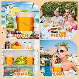 Skylety 24 Pcs Ice Cream Tub with Lid and Handle, 32oz Plastic Freezer and Microwave Safe Food Storage Containers, Airtight Pails Container for Snacks Deli Food Fruit, Leakproof Bucket (Clear)