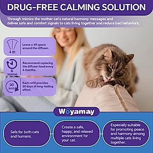 Woyamay Cat Calming Diffuser Kit - 3-in-1 Cat Pheromone Diffuser for Anxiety & Stress Relief-Includes 1 Diffuser and 2 Refill Vials (48ml Each)-Provides 60 Days of Comfort and Relaxation for Your Cat