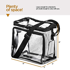 SP HOME GOODS Stadium Approved Clear lunch Bag {Large} with Adjustable Strap, Front Storage Compartment, and Mesh Pockets (Black, Large)