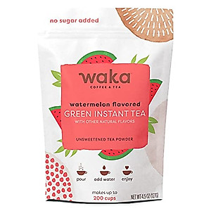 Waka Quality Instant Tea — No Sugar Added & Unsweetened Watermelon Flavored Green Tea Powder — 100% Tea Leaves — 4.5 oz Bulk Bag