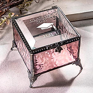 Personalized Graduation Gift For Her Glass Jewelry Box Engraved Keepsake For High School Graduate Or College Grad Class Of 2023 Daughter Granddaughter Girl Friend J Devlin Box EB240 (Pink)