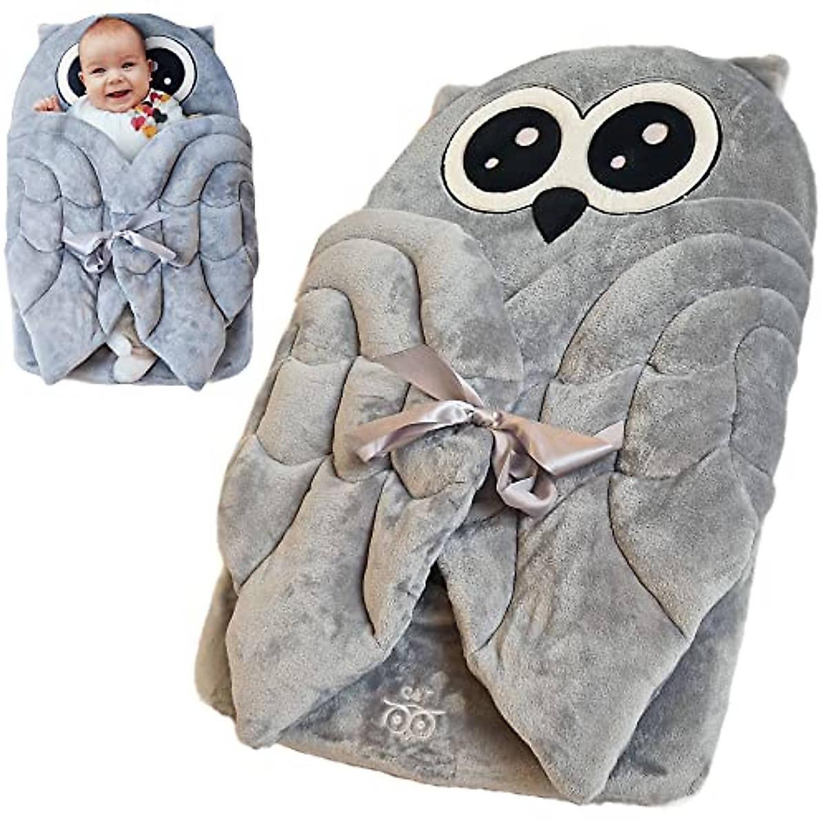 T&D Owls Baby Lounger for Newborn, Cute Flannel Fleece Baby Lounger, Breathable Co Lounger for Baby, Portable Baby Pad for Traveling, Infant Floor Seat, Machine Washable (Gray)