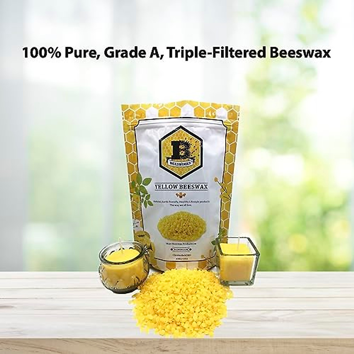 Beesworks Beeswax Pellets, Yellow, 1lb-Cosmetic Grade-Triple Filtered Beeswax (1)