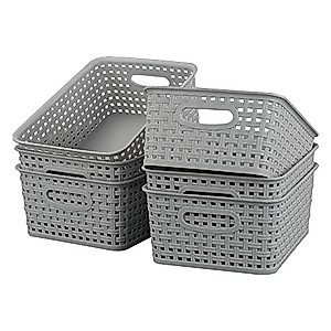 Kiddream Plastic Weave Storage Basket, 6-pack Grey Organizing Bin
