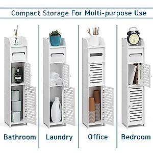 StorageBud Bathroom Storage Organizer - Floor Standing with Shelves - Includes 2 Apothecary Jars - Tall Bathroom Storage Cabinet for Toilet Paper, Towel & Other Bathroom Storage Accessories - White