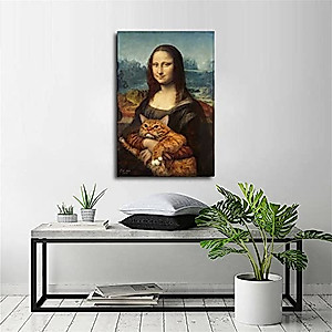 ZQXSSFM Mona Lisa Animal Cat Poster Decorative Painting Canvas Wall Art Living Room Posters Bedroom Painting 16x24inch(40x60cm)