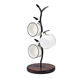 ALLCENER Mug Holder, Countertop Mug Tree, Coffee Mugs & Tea Cup Storage Rack, Coffee Counter Bar Accessory & Kitchen Organizer, Black (Single Row)