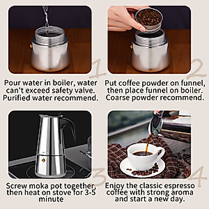 Godmorn Stovetop Espresso Maker, Moka Pot, Percolator Italian Coffee Maker, 300ml/10oz/6 cup (espresso cup=50ml), Classic Cafe Maker, stainless steel , suitable for induction cookers