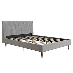 Mr. Kate Daphne Upholstered Bed with Headboard and Modern Platform Frame, Full, Light Gray Velvet