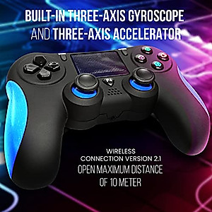 Wireless PS4 Controller - High-Performance Remote Joystick Game Console Controller Compatible with PS4/PS3, PC, Android, iOS Console - Dual Vibration, LED Lights, Built-in Speaker, 6-Axis Sensor