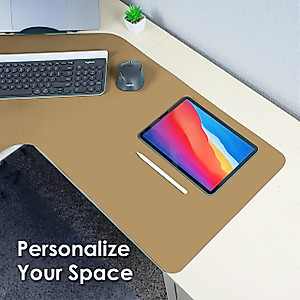 Con-Tact Brand XL Corner Desk Pad | Waterproof Anti-Slip PU Leather | Large Corner Computer Workstation Protection |Mouse Pad Gaming Pad | 36" X 15.7" L Shape |Dual Sided (Sand/Gray)