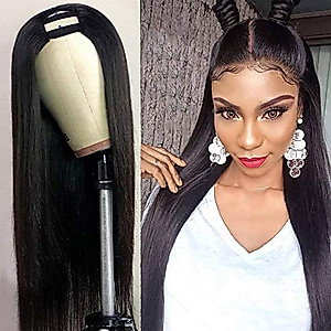 CanaryFly U Part Wigs Human Hair Wigs For Black Women Brazilian Straight Human Hair Wigs None Lace Front Wigs Glueless Natural Color U-part Wigs Hair Extension Clip(26inch, U-Part wig)