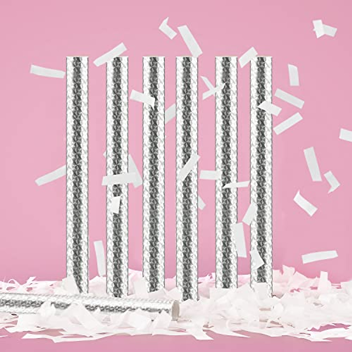 Battife 7Pack White Confetti Wands, Confetti Shoot Poppers, Tissue Paper Confetti Flick Flutter Sticks for Wedding Celebrations Anniversary Birthday Party, 14 Inch