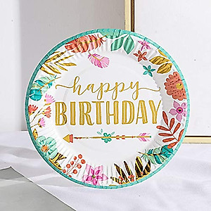 Rgontar 50 Pcs (7'') Happy Birthday Plates Colored Paper Plate Disposable Plate for Birthday Party Supplies