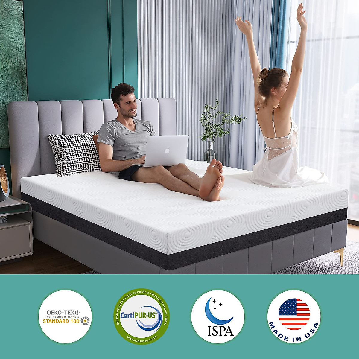 Opoiar King Size Mattress,10 Inch Green Tea Cooling Gel Memory Foam Mattress in a Box,Medium-Firm Mattress Made in USA,Pressure Relief & Temperature Regulation,Fiberglass-Free,CertiPUR-US Certified