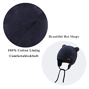 XIAOHAWANG Baby Hat Cute Bear Toddler Earflap Beanie Warm for Fall Winter (A-Set Grey+White+Navy, S(0-6 Months))