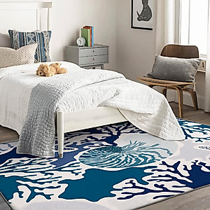 ZDABAOEC Coastal Rug, 2x3 Rug, Ocean Nautical Area Rugs for Bedroom Living Room, Beach Theme Coral Starfish Patterned Small Rug, Washable & Non Slip Indoor Floor Carpet Home Decor