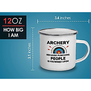 Archery Camper Mug 12oz - Archery because punching - Archery Shot Trainer Crossbow Compound Bow Hunting Arrow