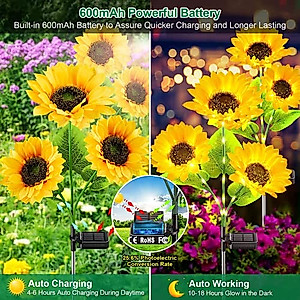 Instatrend 2 Pack Solar Sunflower Flower Lights Outdoor Garden Decorations with 6 Sunflower Waterproof Solar Flowers Stake Lights