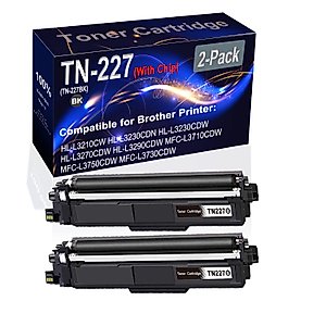 Kolasels (with Chip) 2-Pack (Black) Compatible High Yield TN227 TN-227 (TN-227BK) Printer Toner Cartridge use for HL-L3210CW L3230CDW L3270CDW Printers